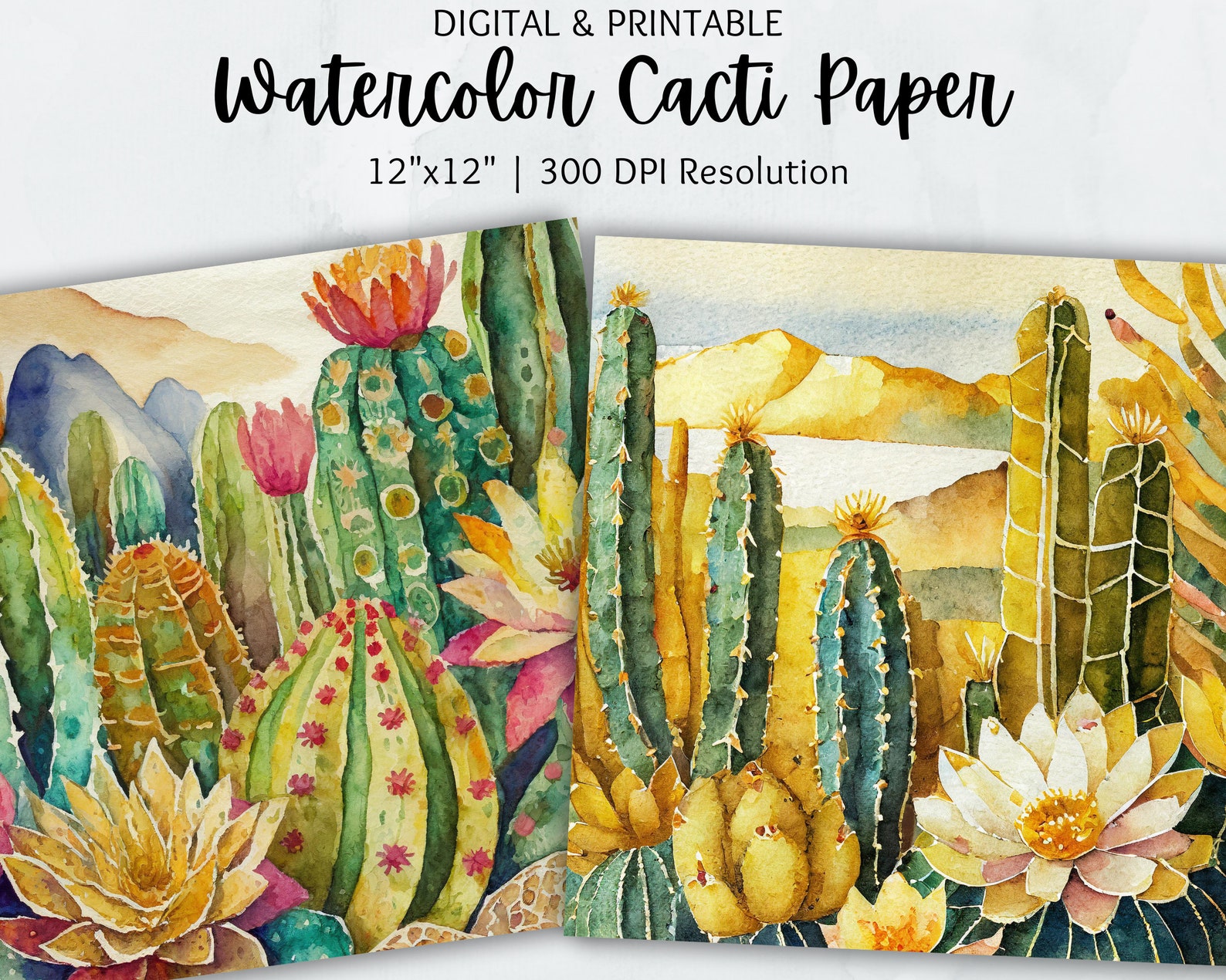 Watercolor Cacti Digital Paper Pack | Watercolor Cactus Backgrounds ...