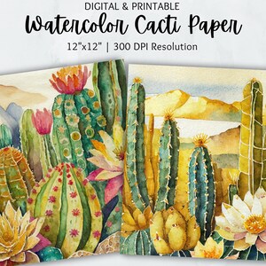 Watercolor Cacti Digital Paper Pack | Watercolor Cactus Backgrounds ...