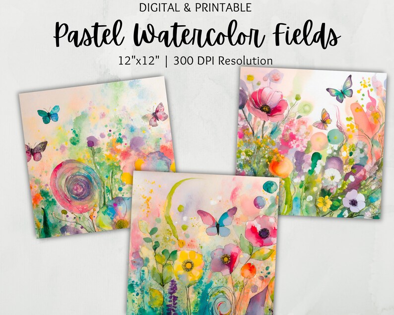 Pastel Watercolor Flowers Digital Paper Pack | Commercial Use ...