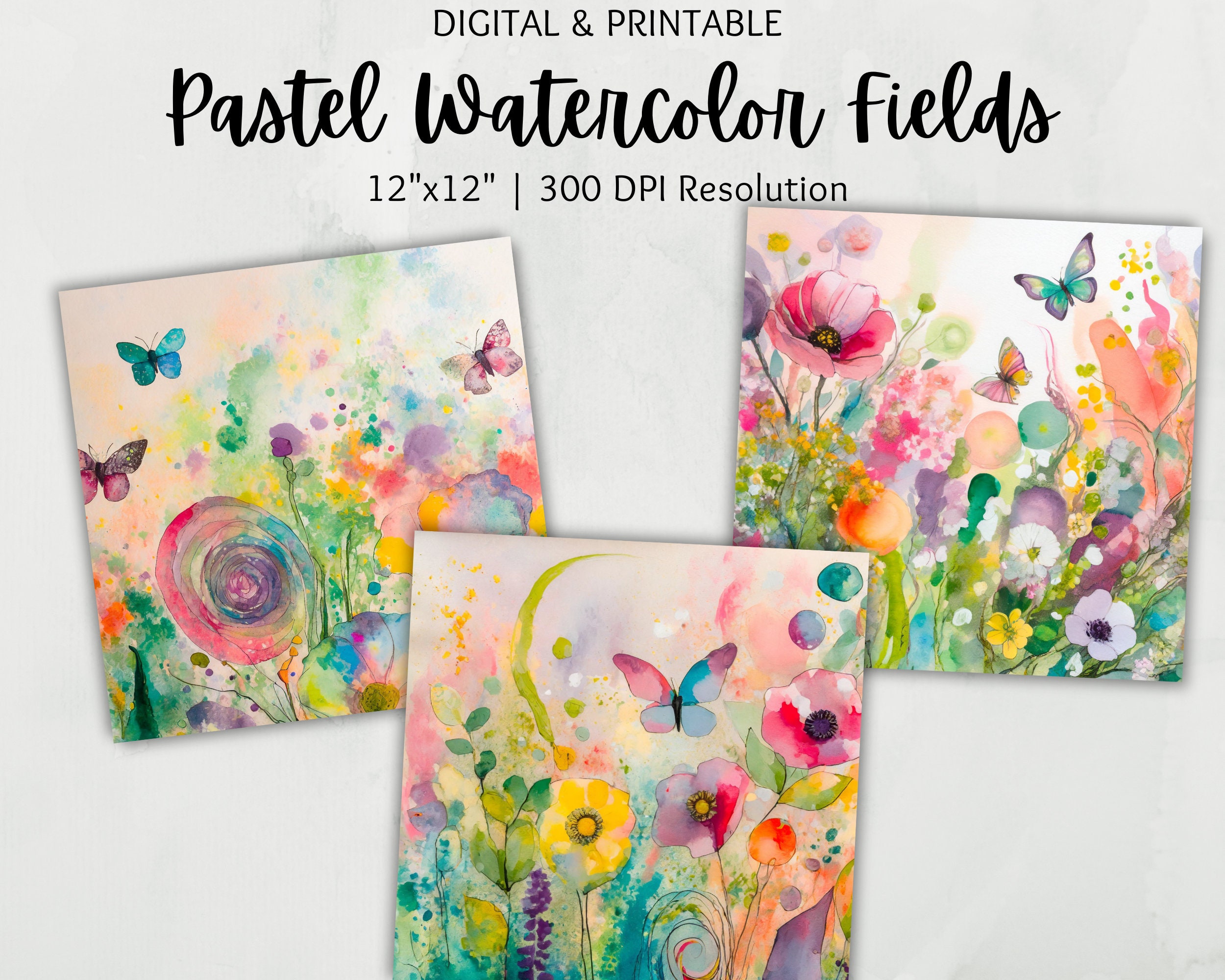 Pastel Watercolor Flowers Digital Paper Pack | Commercial Use ...