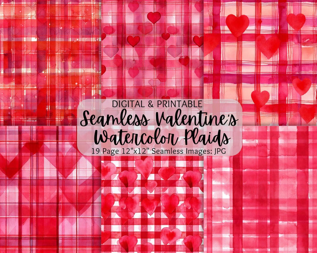 Watercolor Valentines Plaid Seamless Pattern | Vday Plaid Pattern ...