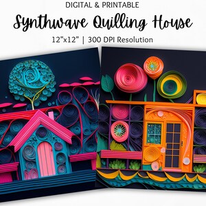 Synthwave Quilling Mid Century Houses Paper Art | Digital Downloads ...