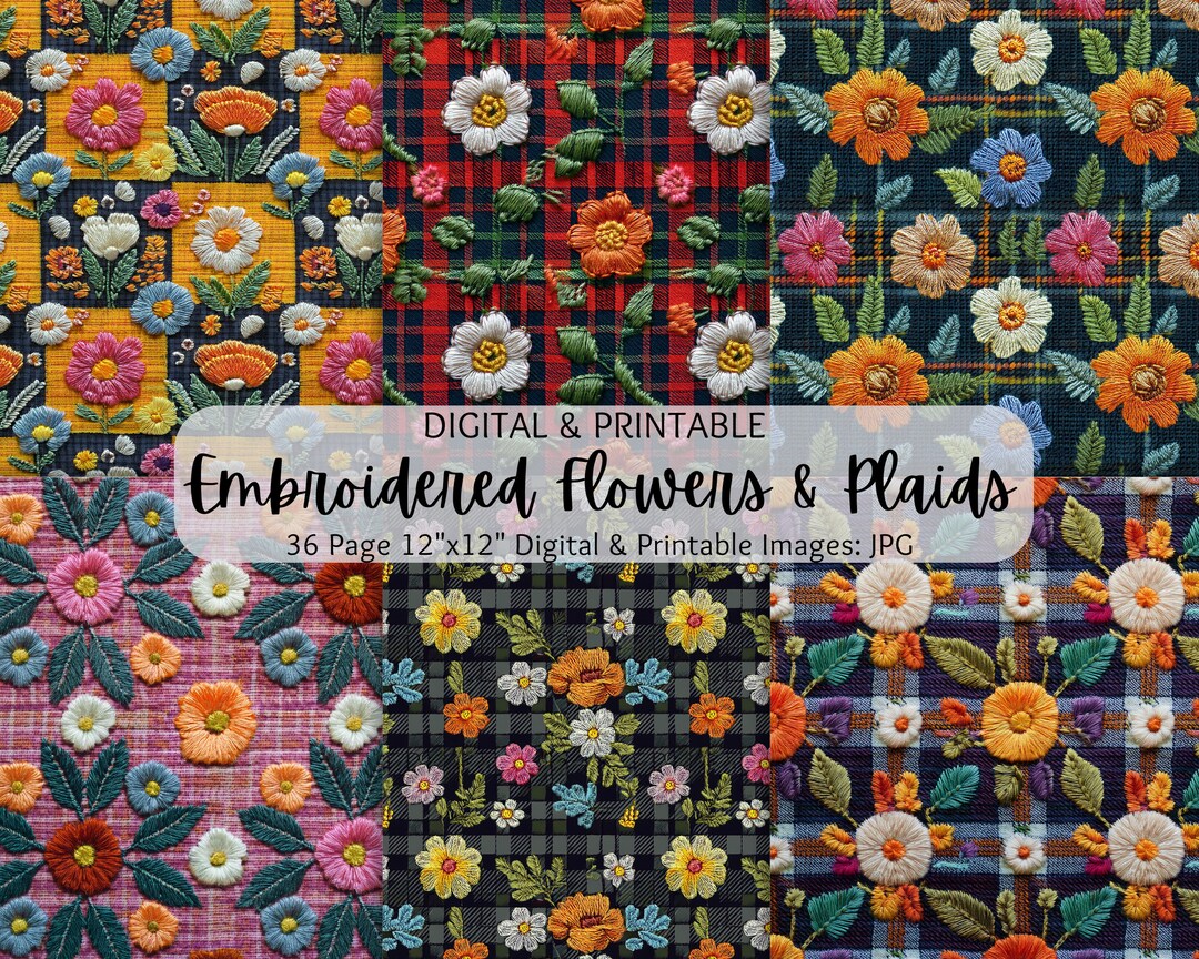 Flower Embroidery Patterns | Autumn Plaid Patterns | Embroidered Flower ...