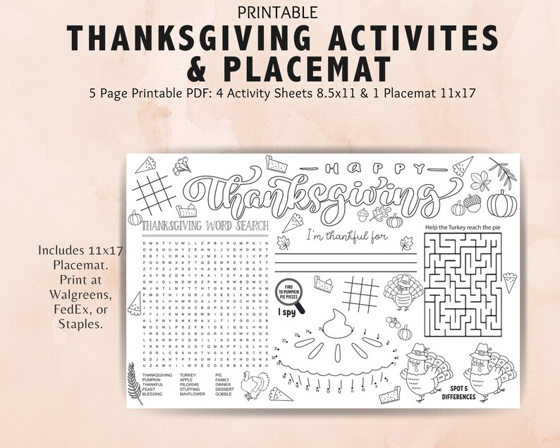 Thanksgiving Activity Placemat | Thanksgiving Activities for Kids ...