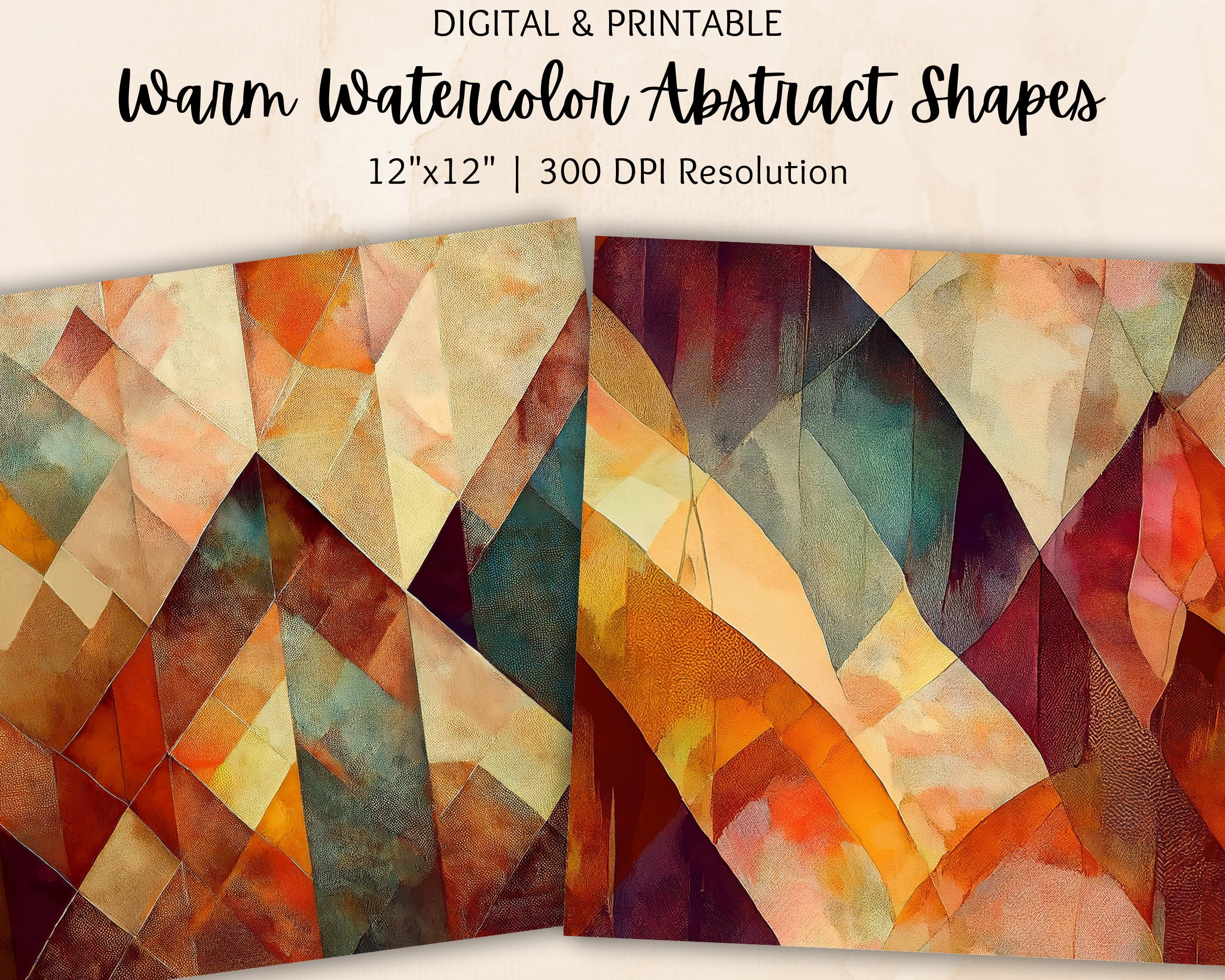 Warm Watercolor Abstract Shapes Patterns | Abstract Patterns | Digital ...