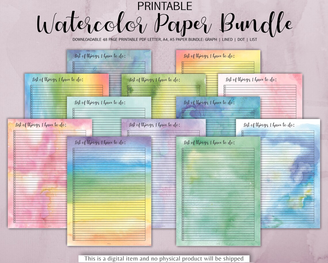 Watercolor Note Taking Journal Printable Paper Insert Bundle - Etsy