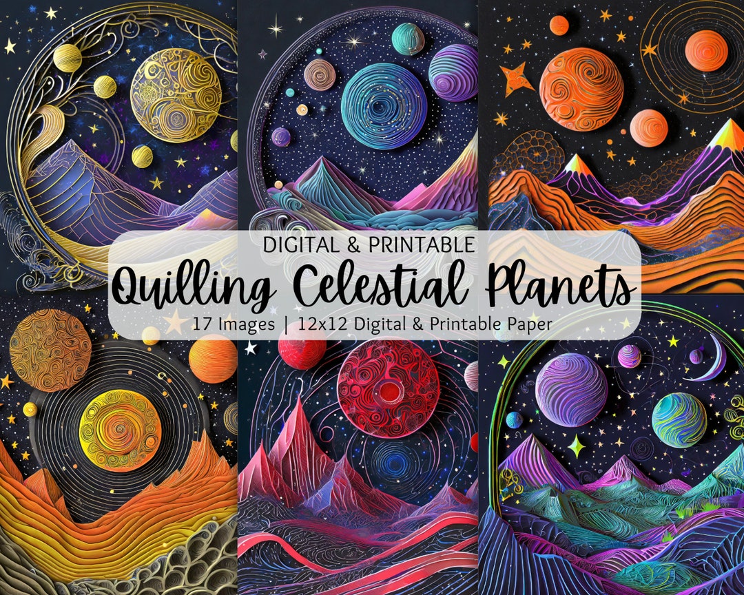Quilling Celestial Galaxy Vibrant Planets | Digital Paper Pack ...