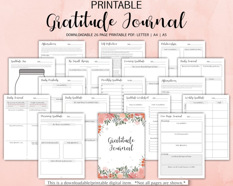 Gratitude Printable Journal Affirmation Journal Wellness - Etsy