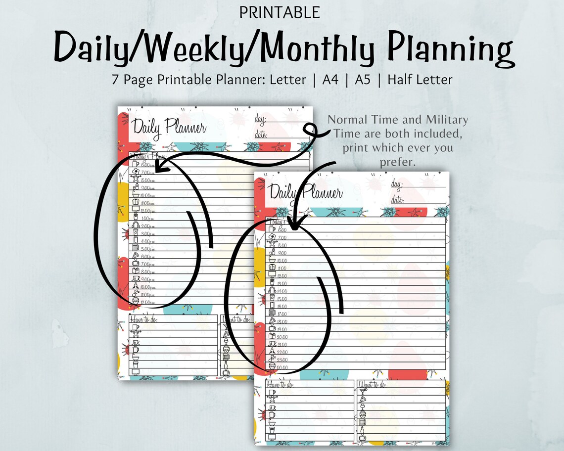 Daily, Weekly, Weekend, Monthly Planner Bundle Printable A4, A5, Letter ...
