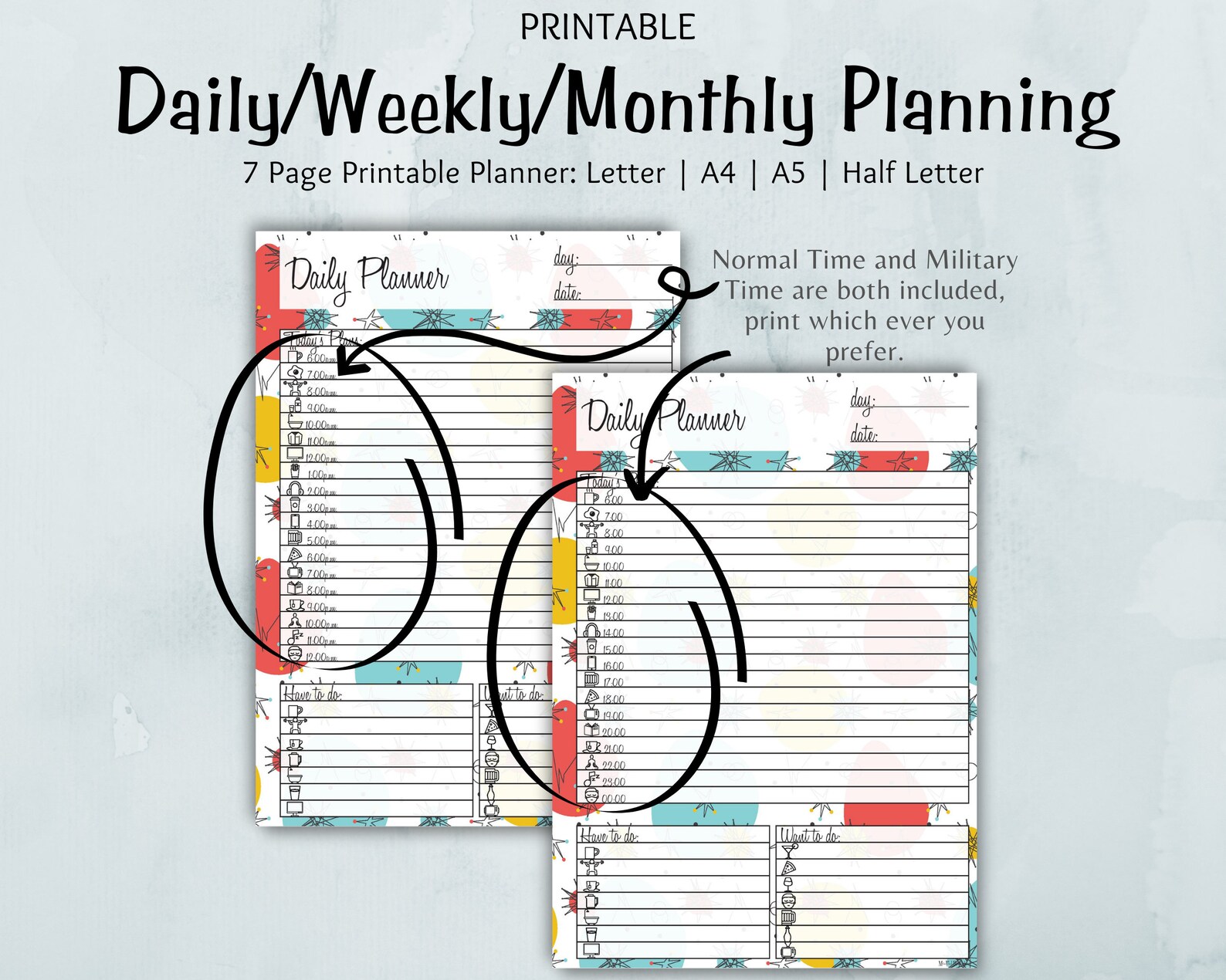 Daily, Weekly, Weekend, Monthly Planner Bundle Printable | A4, A5 ...
