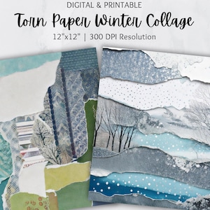 Abstract Torn Paper Winter Collage | Digital Paper | Commercial Use ...