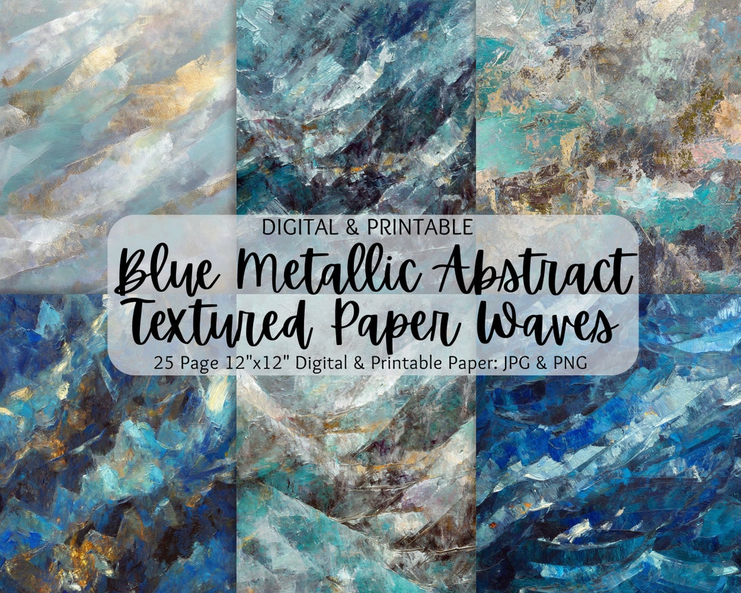 Blue Metallic Abstract Textured Paper Waves | Digital Paper Pack ...