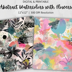 Abstract Watercolor Flowers Digital Paper Pack | Commercial Use ...
