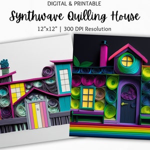 Synthwave Quilling Mid Century Houses Paper Art | Digital Downloads ...