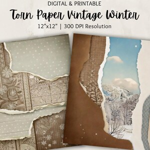 Torn Paper Vintage Winter Collage | Digital | Commercial Use | Abstract ...
