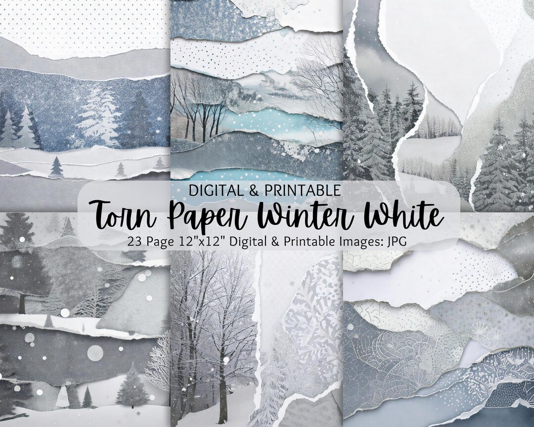 Abstract Torn Paper Winter Collage | Digital Paper | Commercial Use ...