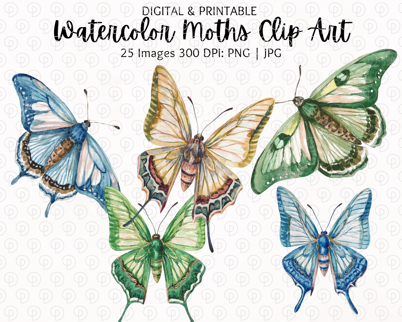Watercolor Moth Clipart | Butterfly Clipart Set | Luna Moth Clipart ...