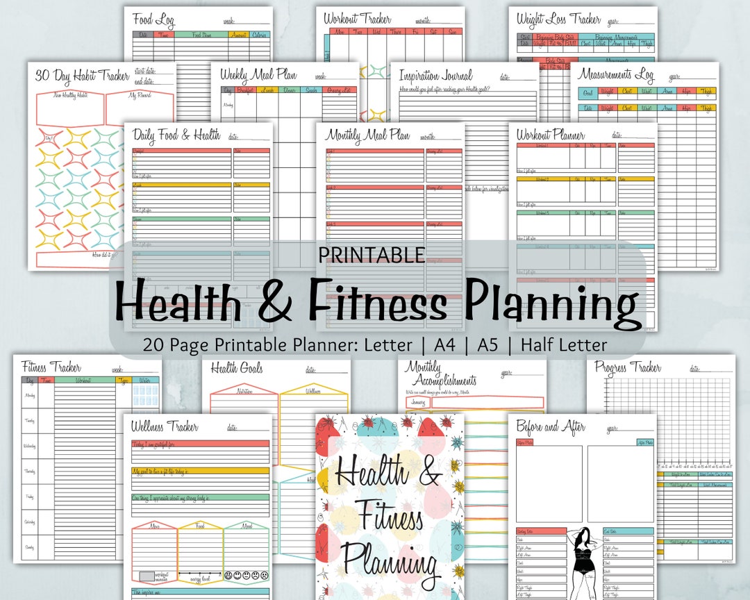 Self Care, Health, Fitness and Welness Journal Planner Insert Bundle ...