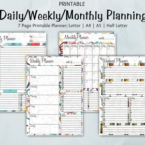 Daily, Weekly, Weekend, Monthly Planner Bundle Printable A4, A5, Letter ...