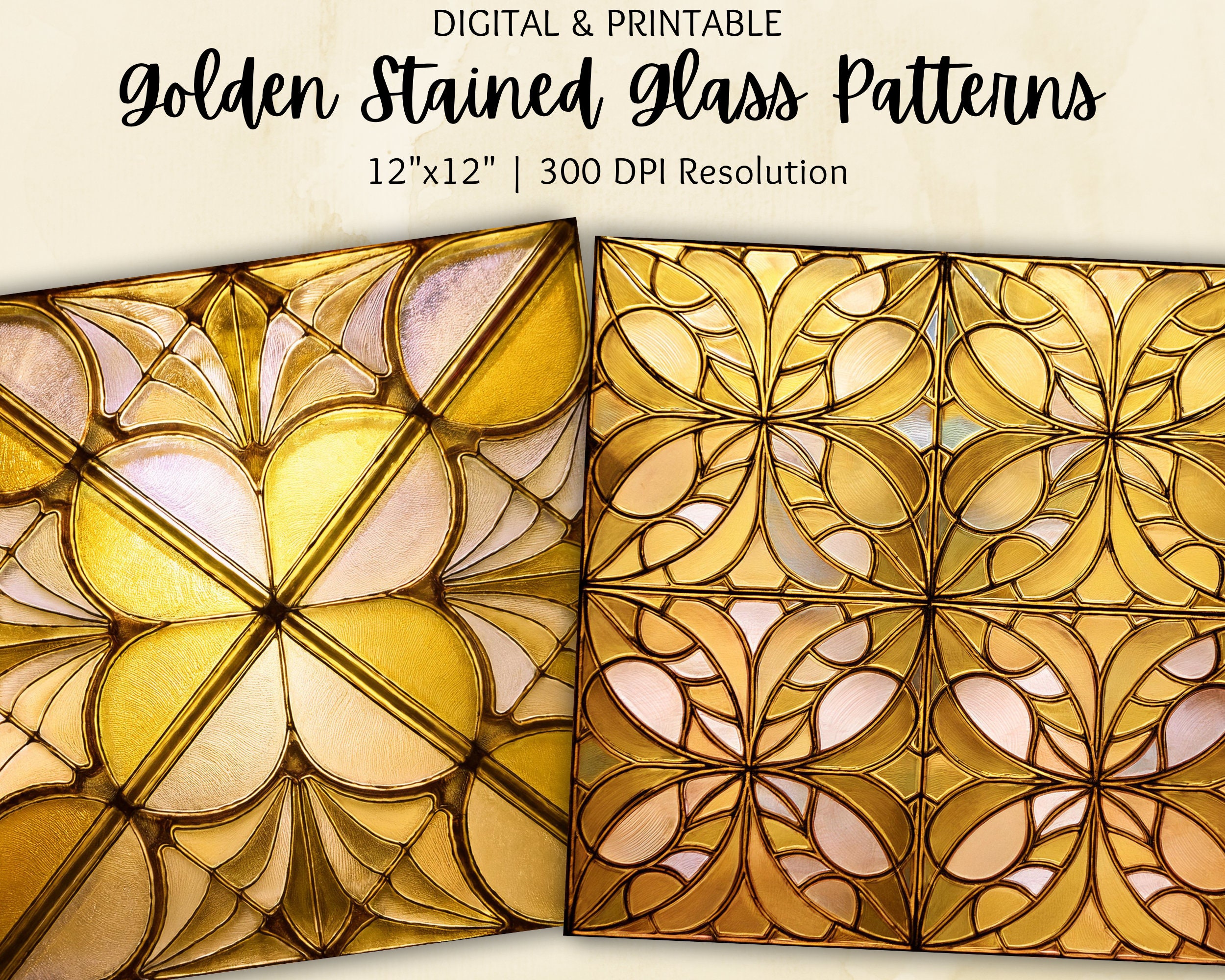 Stained Glass Images | Golden Stained Glass Patterns | Seamless ...