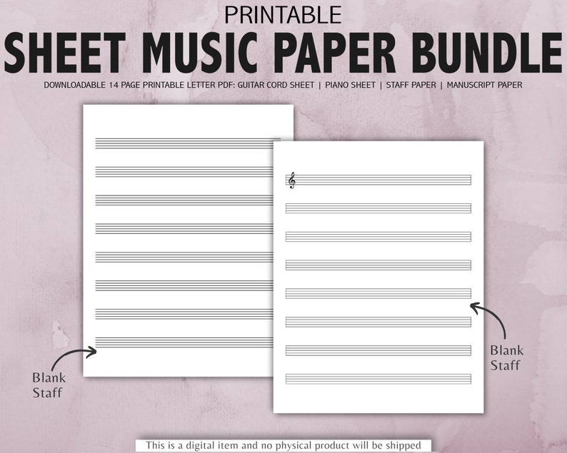 Blank Sheet Music Printable Bundle Staff Paper Piano Sheet - Etsy