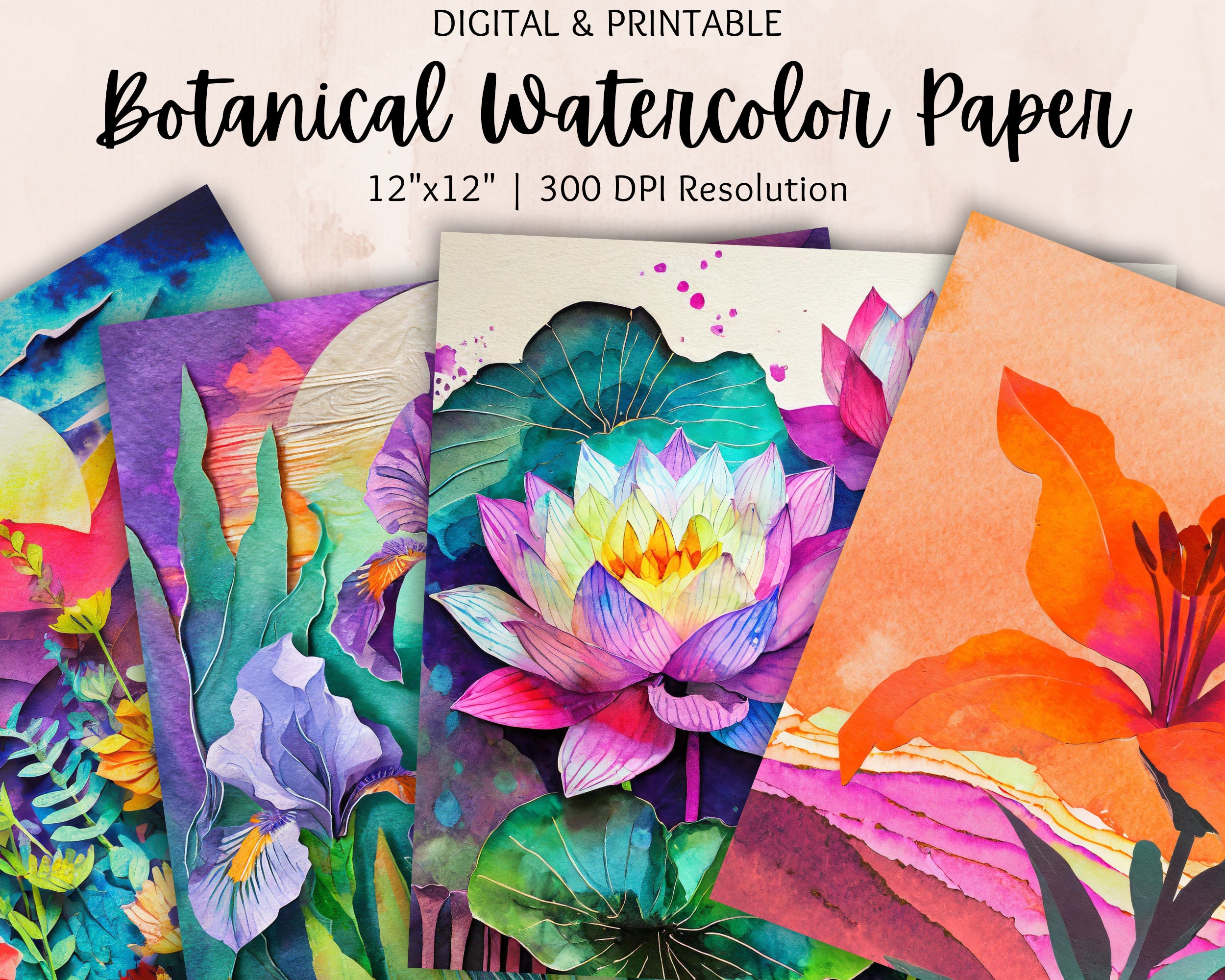 Botanical Watercolor Digital Paper | Watercolor Flower Background ...