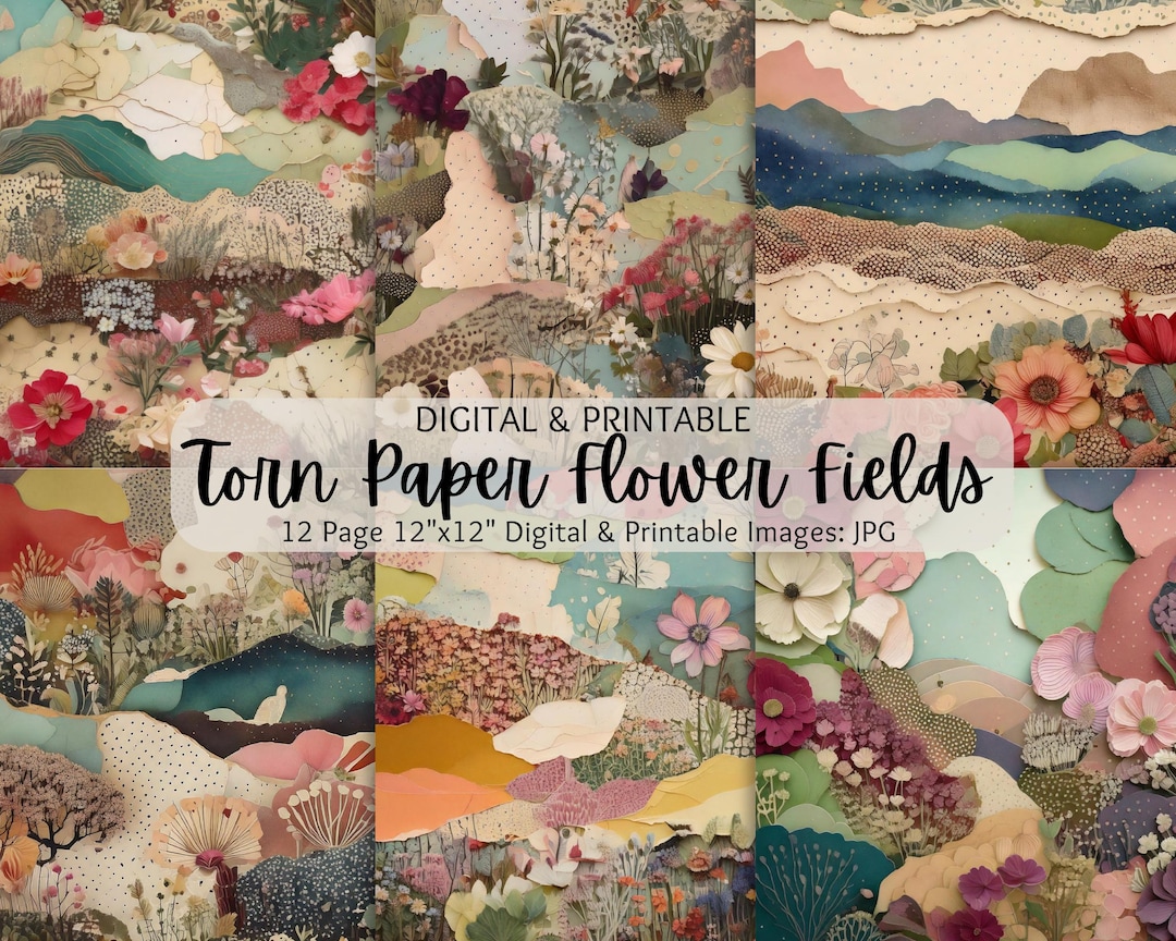 Torn Paper Flower Fields | Deckle Paper Flower | Floral Background ...