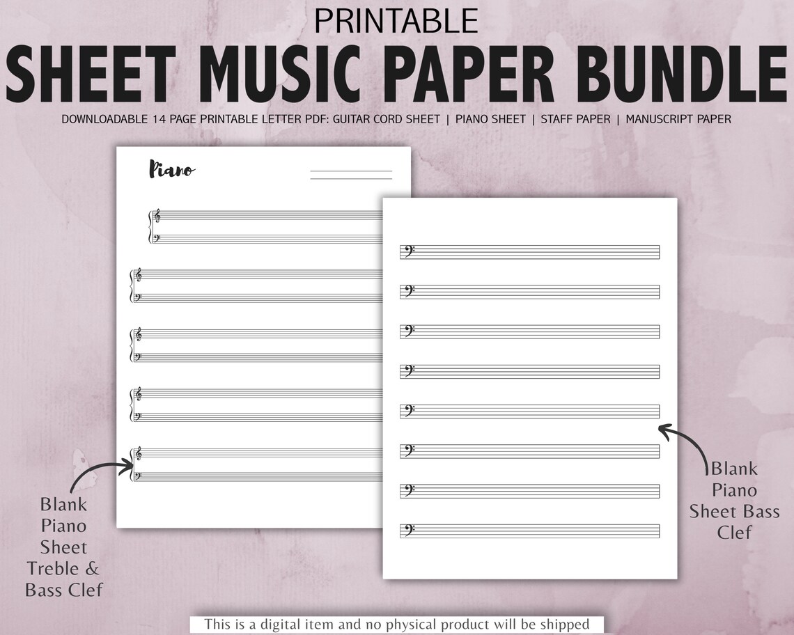 Blank Sheet Music Printable Bundle Staff Paper Piano Sheet - Etsy