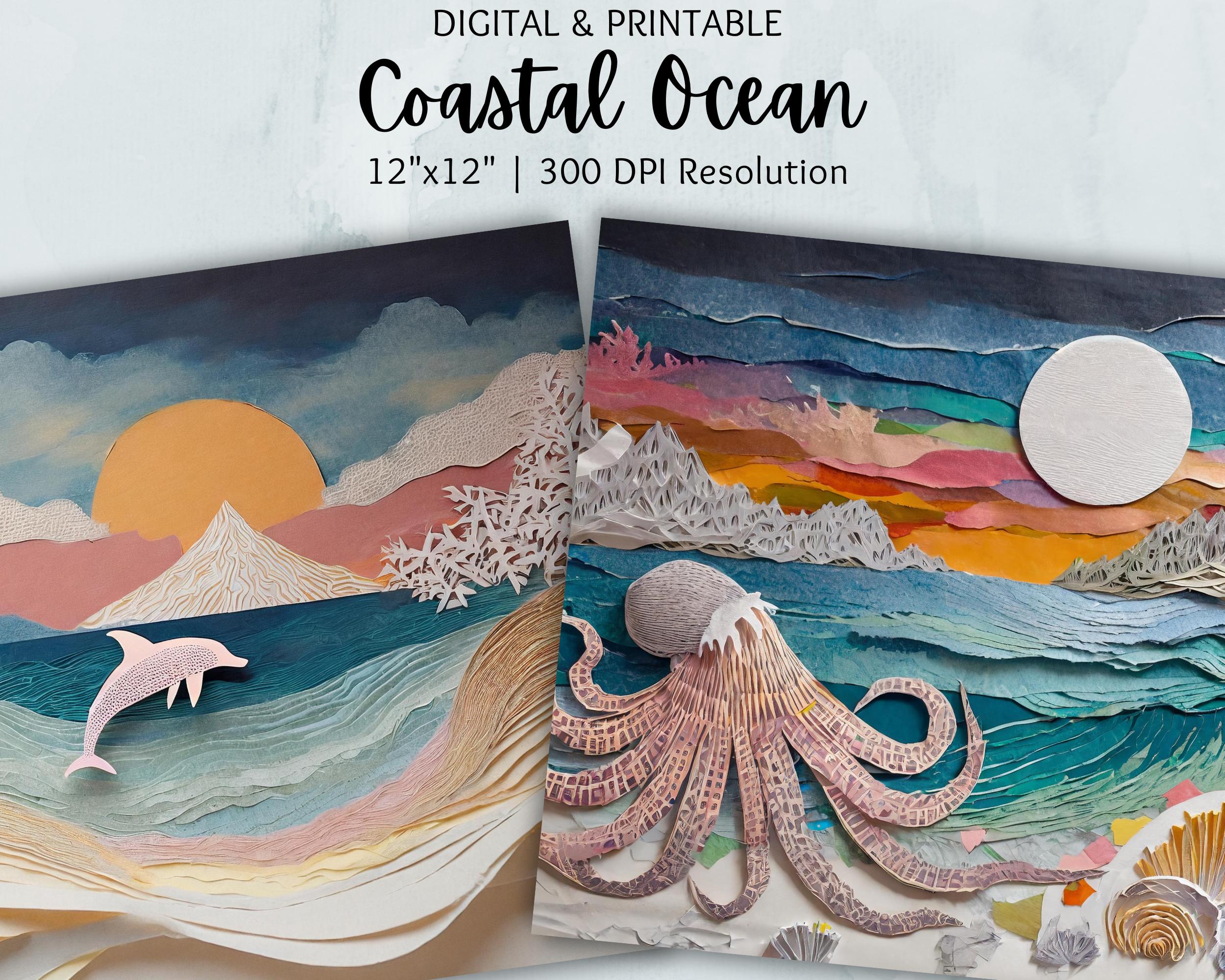 Coastal Junk Journal Layered Paper | Ocean Textured Paper | Digital ...