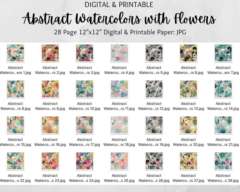 Abstract Watercolor Flowers Digital Paper Pack | Commercial Use ...