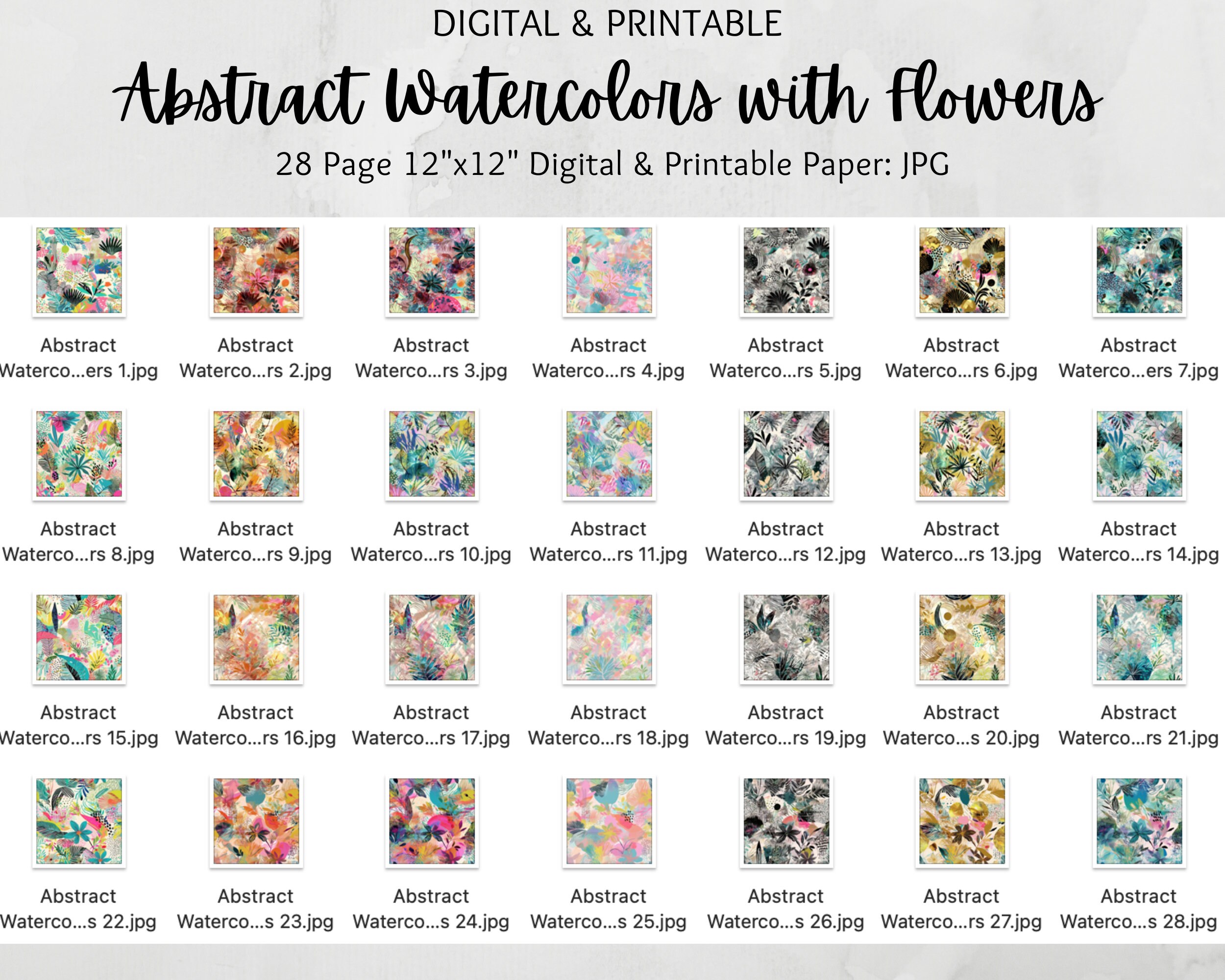 Abstract Watercolor Flowers Digital Paper Pack | Commercial Use ...