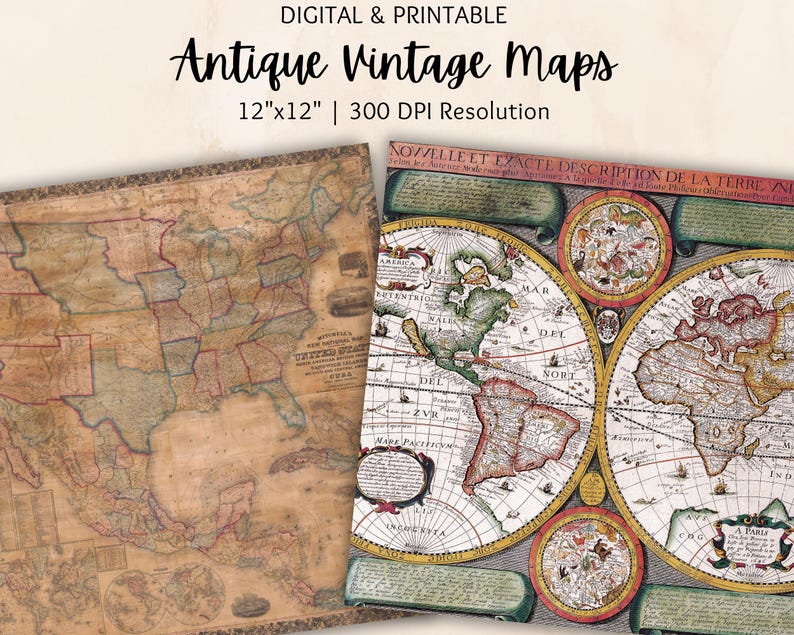 Vintage World Maps | Old Maps | Antique Maps | Aged Oxidized Paper ...