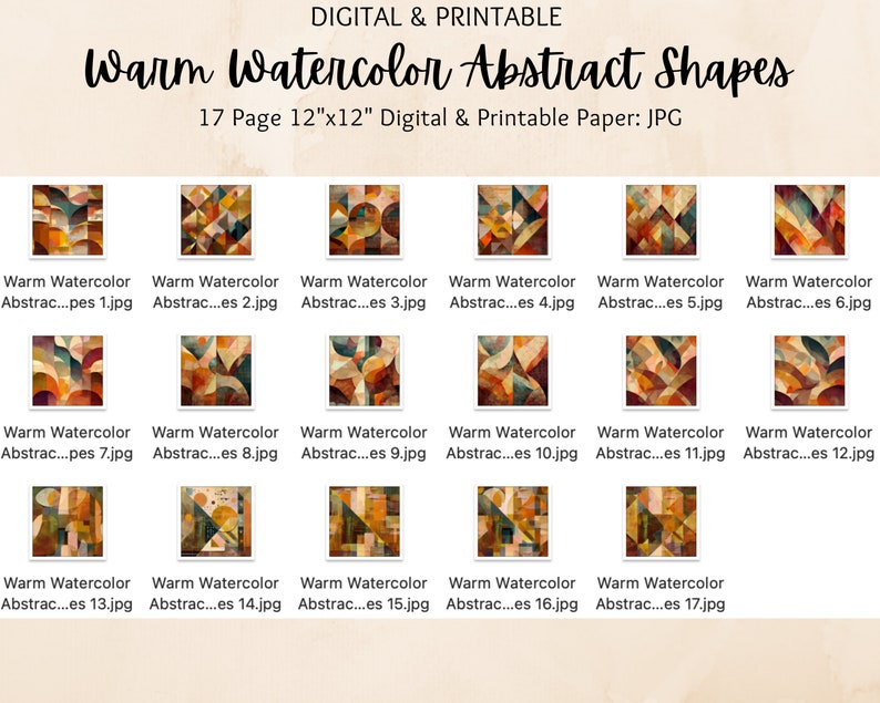 Warm Watercolor Abstract Shapes Patterns | Abstract Patterns | Digital ...
