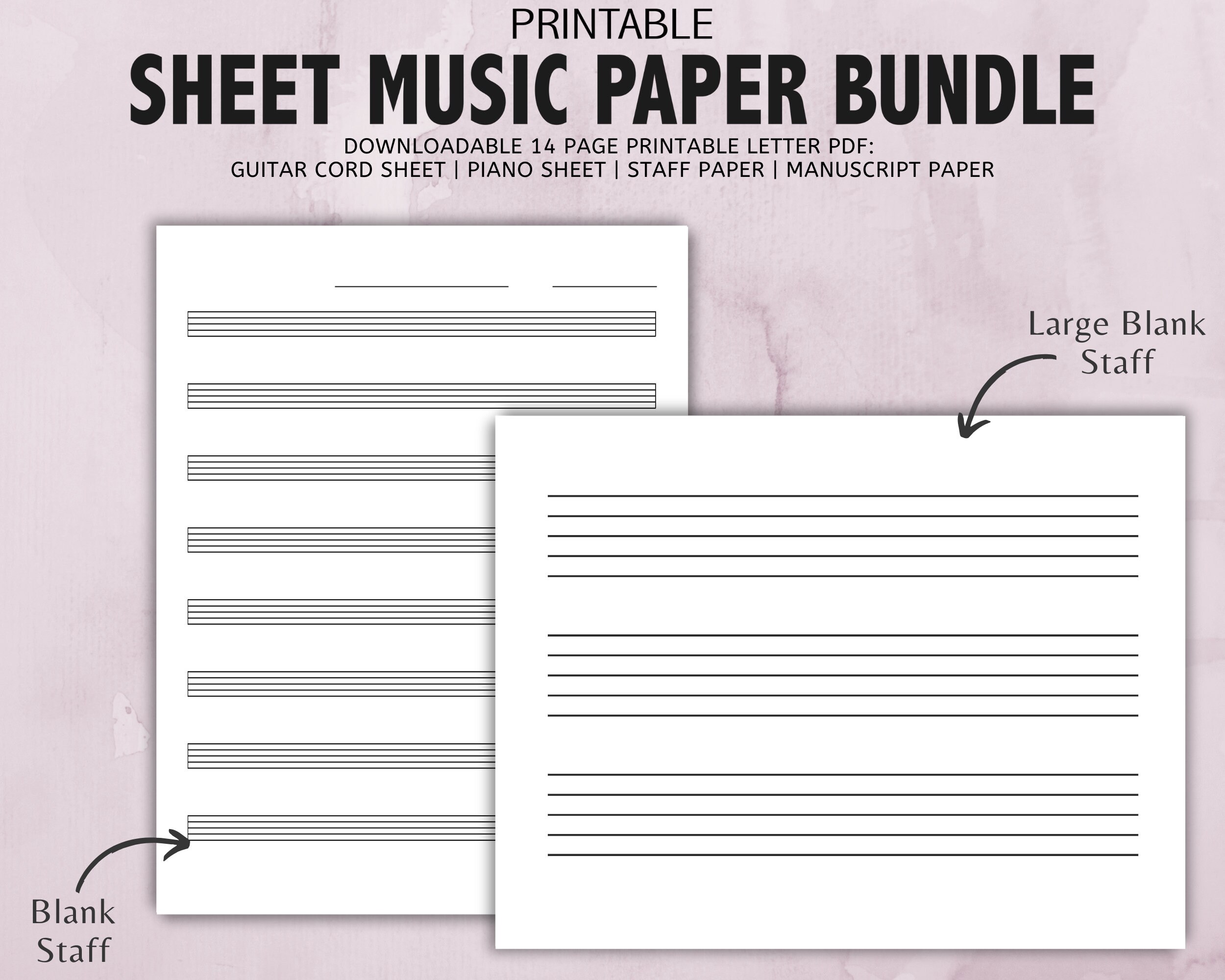 Blank Sheet Music Printable Bundle | Staff Paper | Piano Sheet Music ...