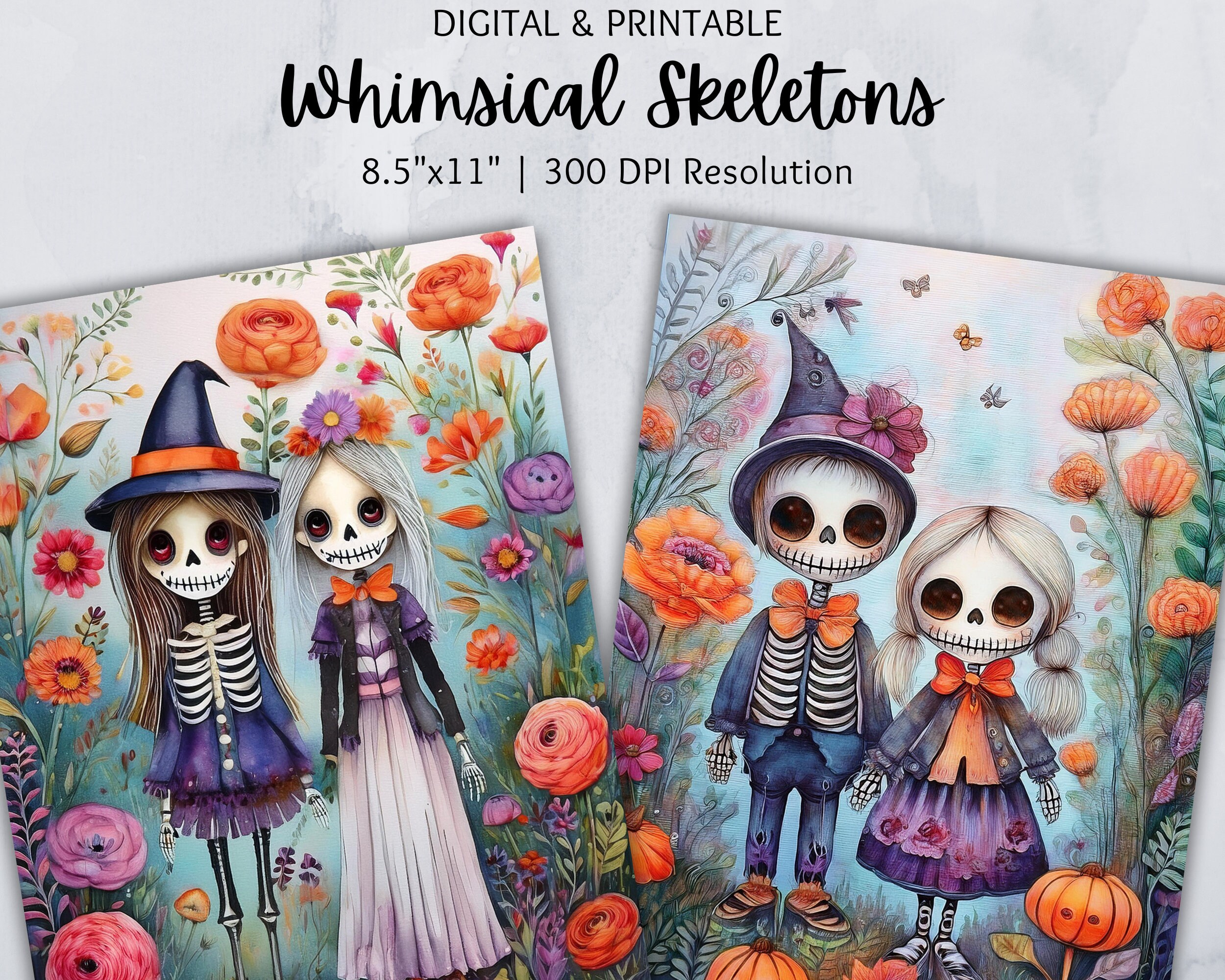 Whimsical Halloween Skeletons Junk Journal Pages | Digital Paper ...