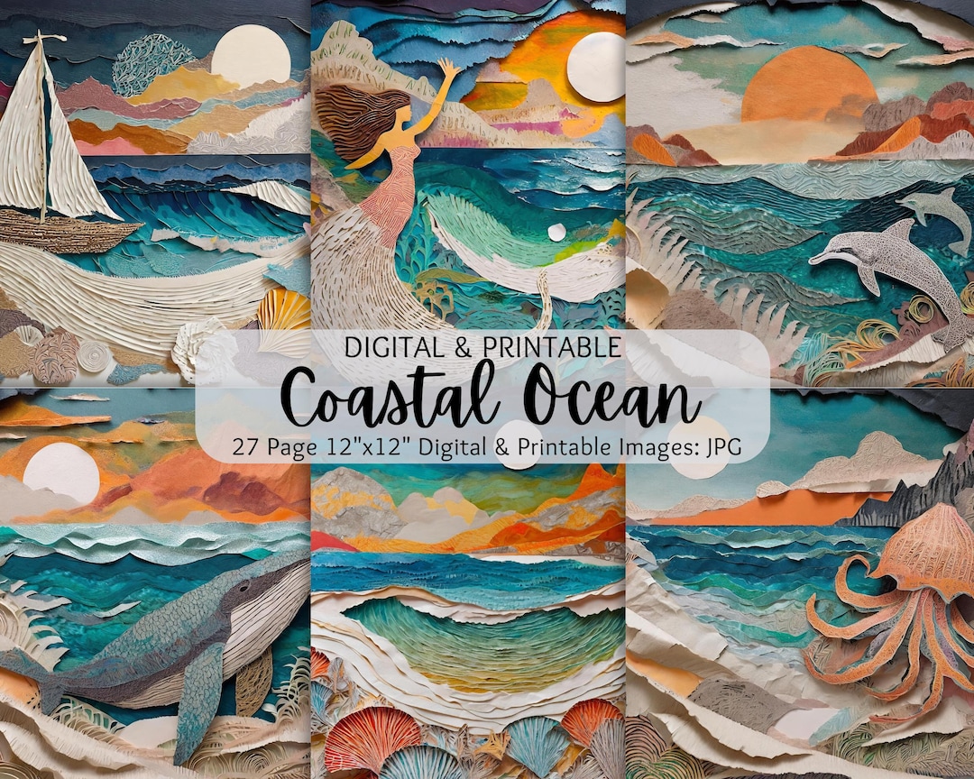 Coastal Junk Journal Layered Paper | Ocean Textured Paper | Digital ...