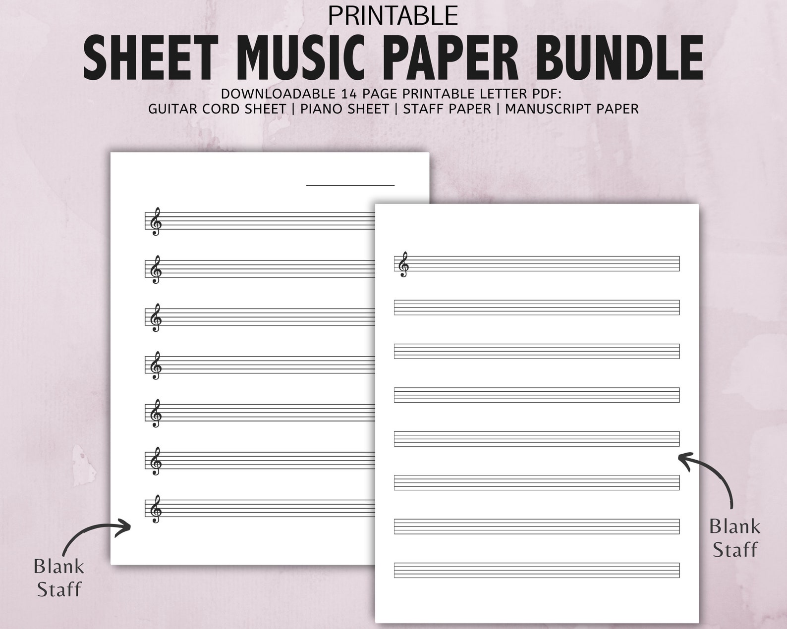 Blank Sheet Music Printable Bundle | Staff Paper | Piano Sheet Music ...