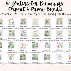 Watercolor Dinosaur Clipart Bundle | Watercolor Dinosaurs Digital Paper ...