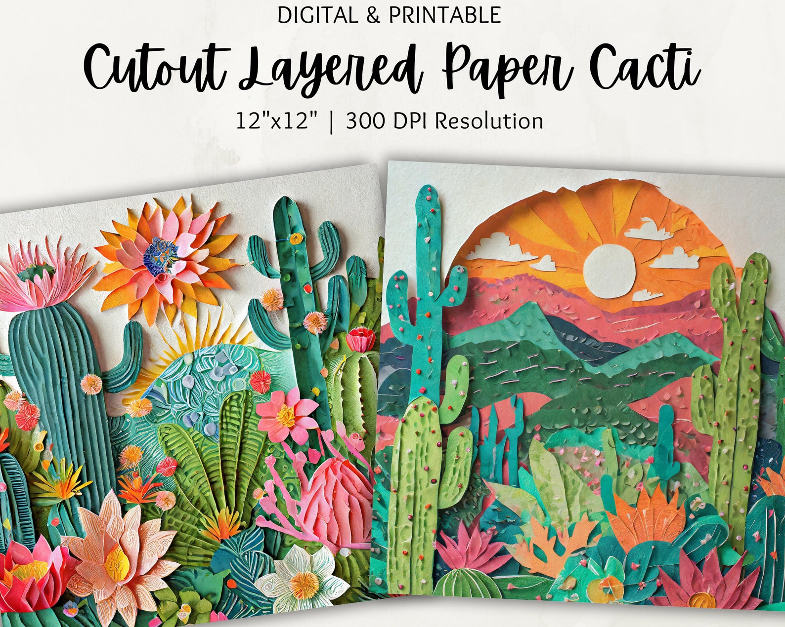 Cacti Cutout Layered Paper | Digital Paper Pack | Cactus Backgrounds ...