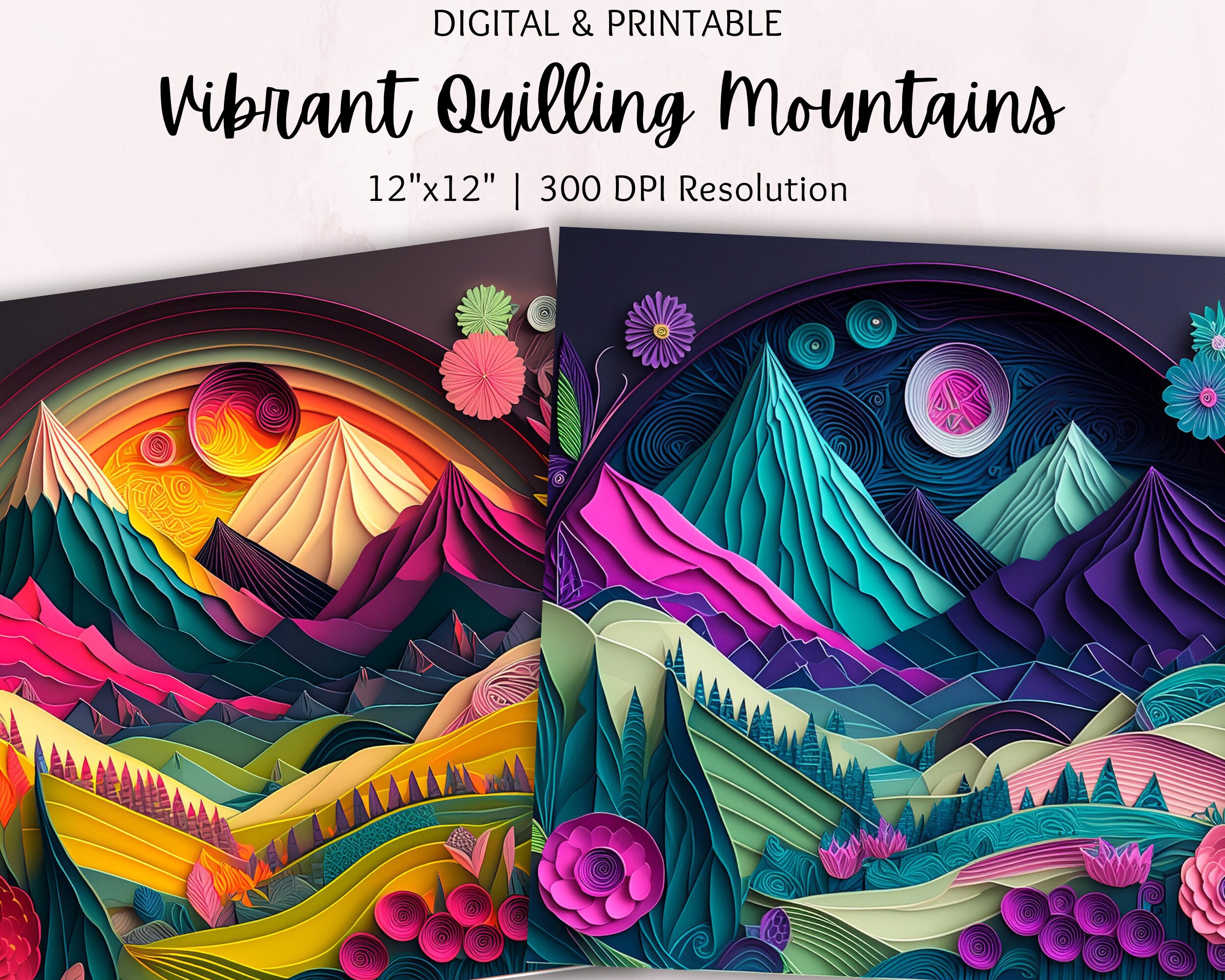 Quilling Vibrant & Colorful Mountains Paper Art | Digital Downloads ...