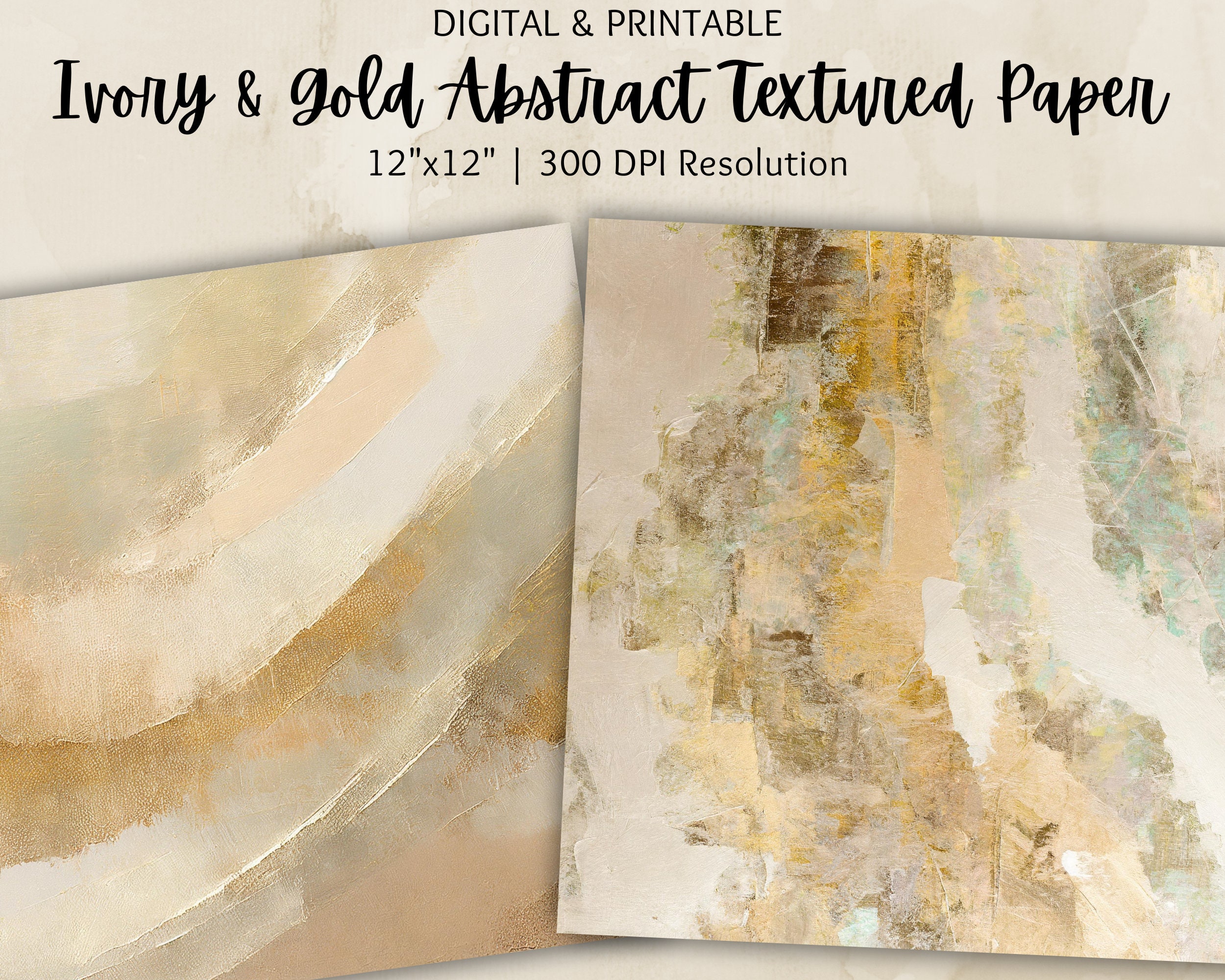 Ivory and Gold Metallic Abstract Textured Paper | Digital Paper Pack ...
