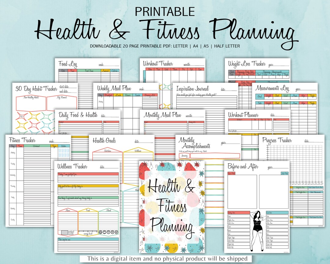 Self Care, Health, Fitness and Welness Journal Planner Insert Bundle ...