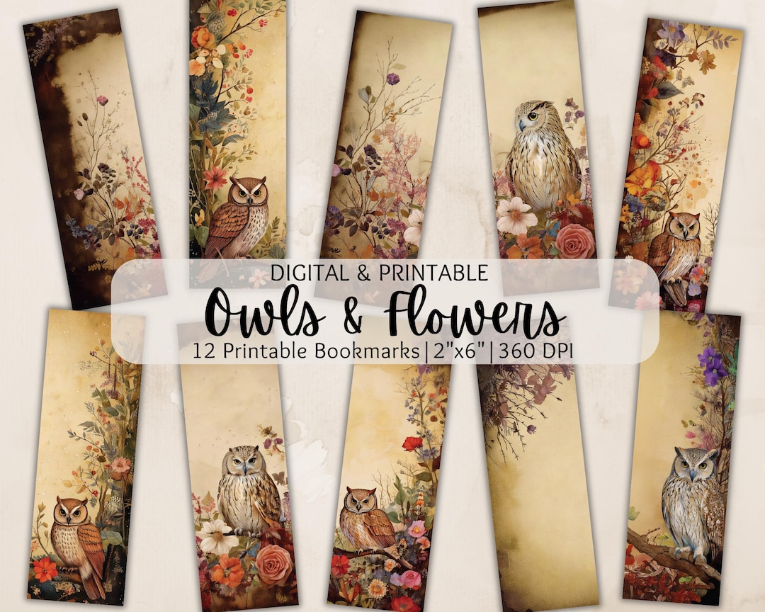 Whimsical Owls & Flowers Printable Bookmarks | Vintage Floral Bookmark ...