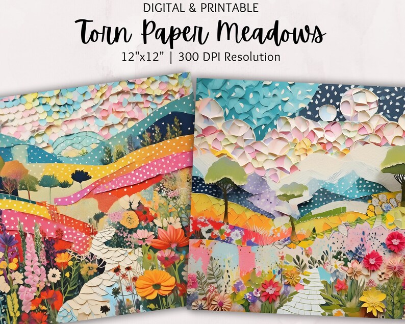 Torn Paper Flower Meadows | Deckle Paper Flower | Floral Background ...