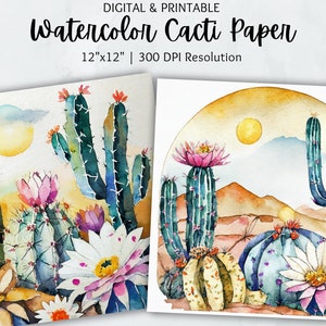 Watercolor Cacti Digital Paper Pack | Watercolor Cactus Backgrounds ...