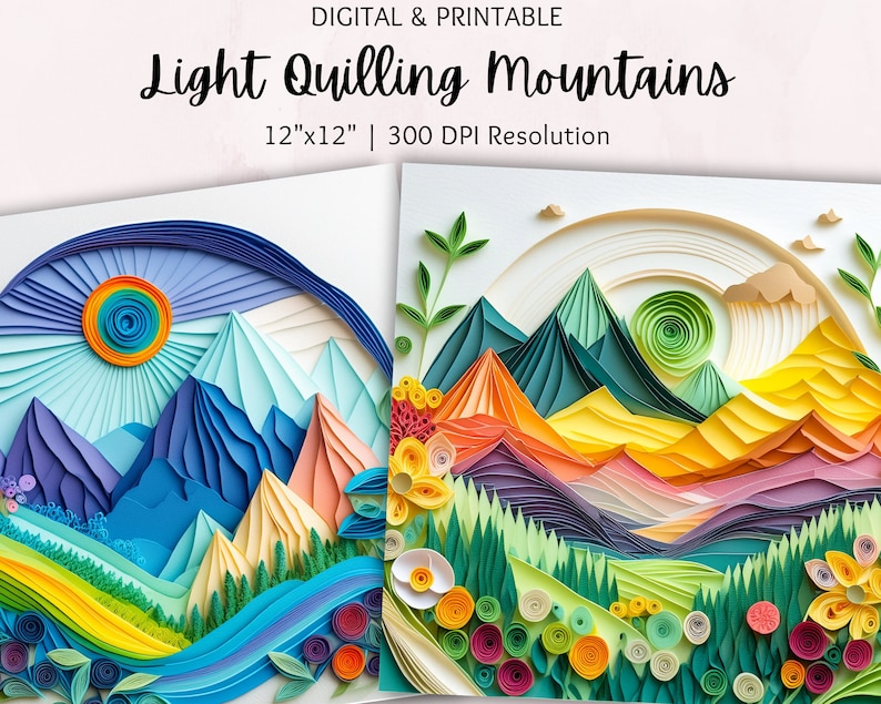 Quilling Light & Colorful Mountains Paper Art | Digital Downloads Paper ...
