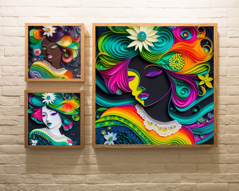 Synthwave Women's Silhouette Art | Rainbow Colorful Quilling Paper Art ...