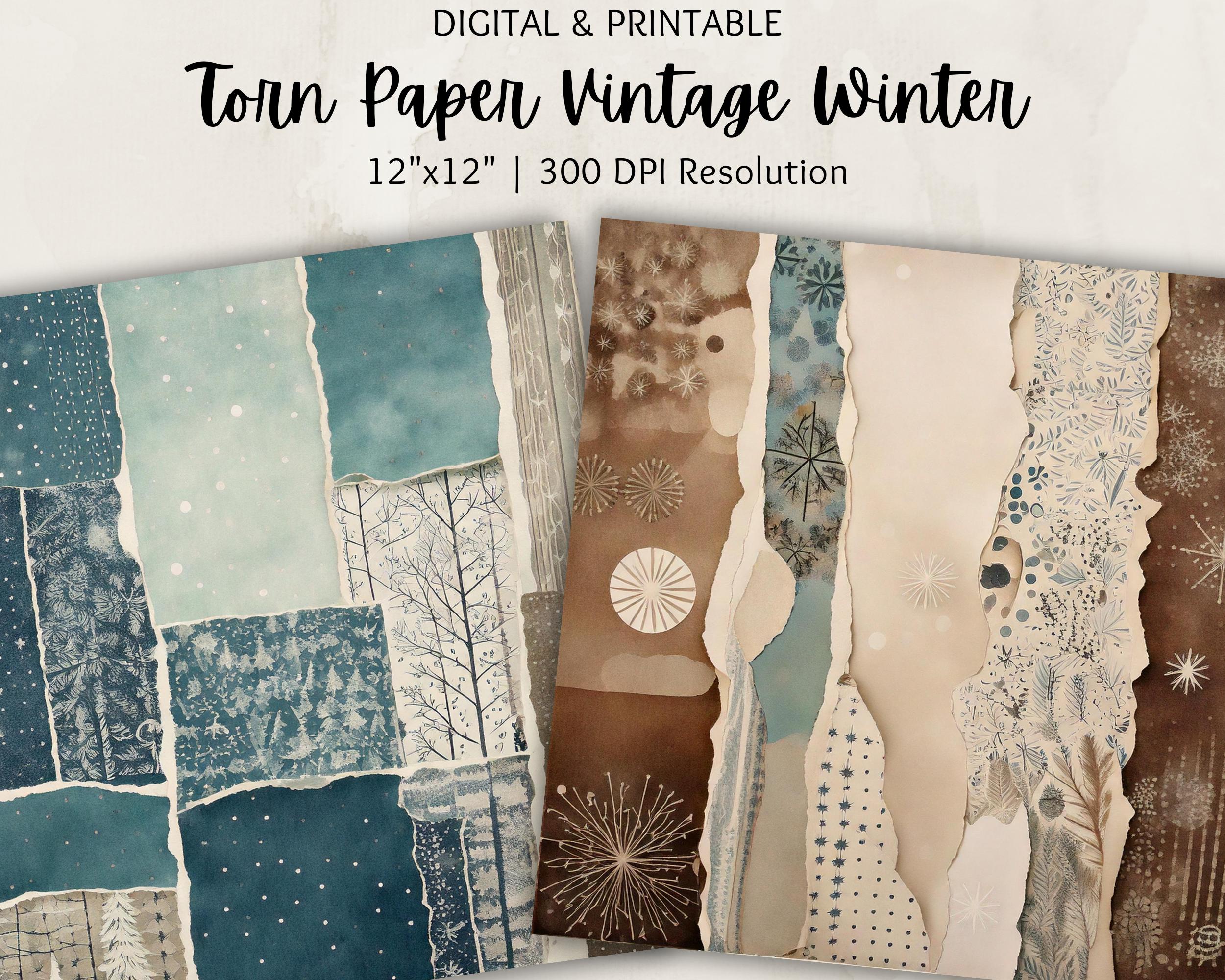 Torn Paper Vintage Winter Collage | Digital | Commercial Use | Abstract ...