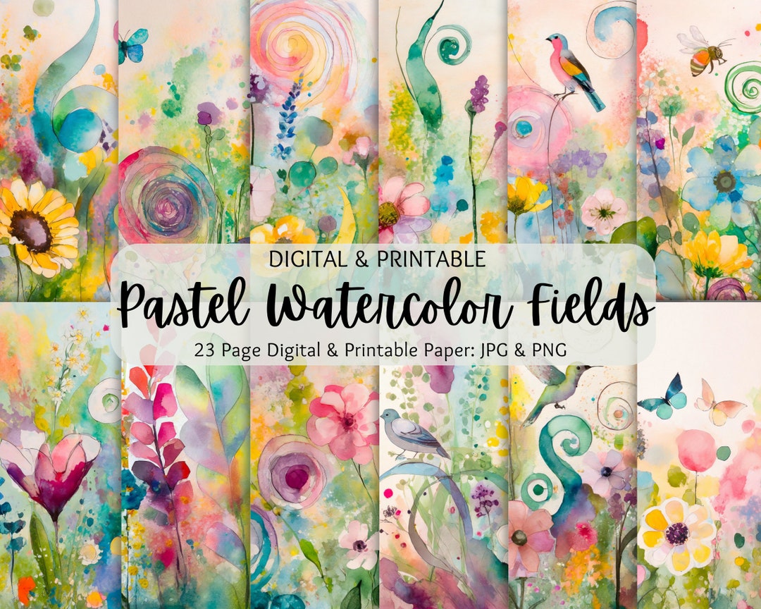 Pastel Watercolor Flowers Digital Paper Pack | Commercial Use ...