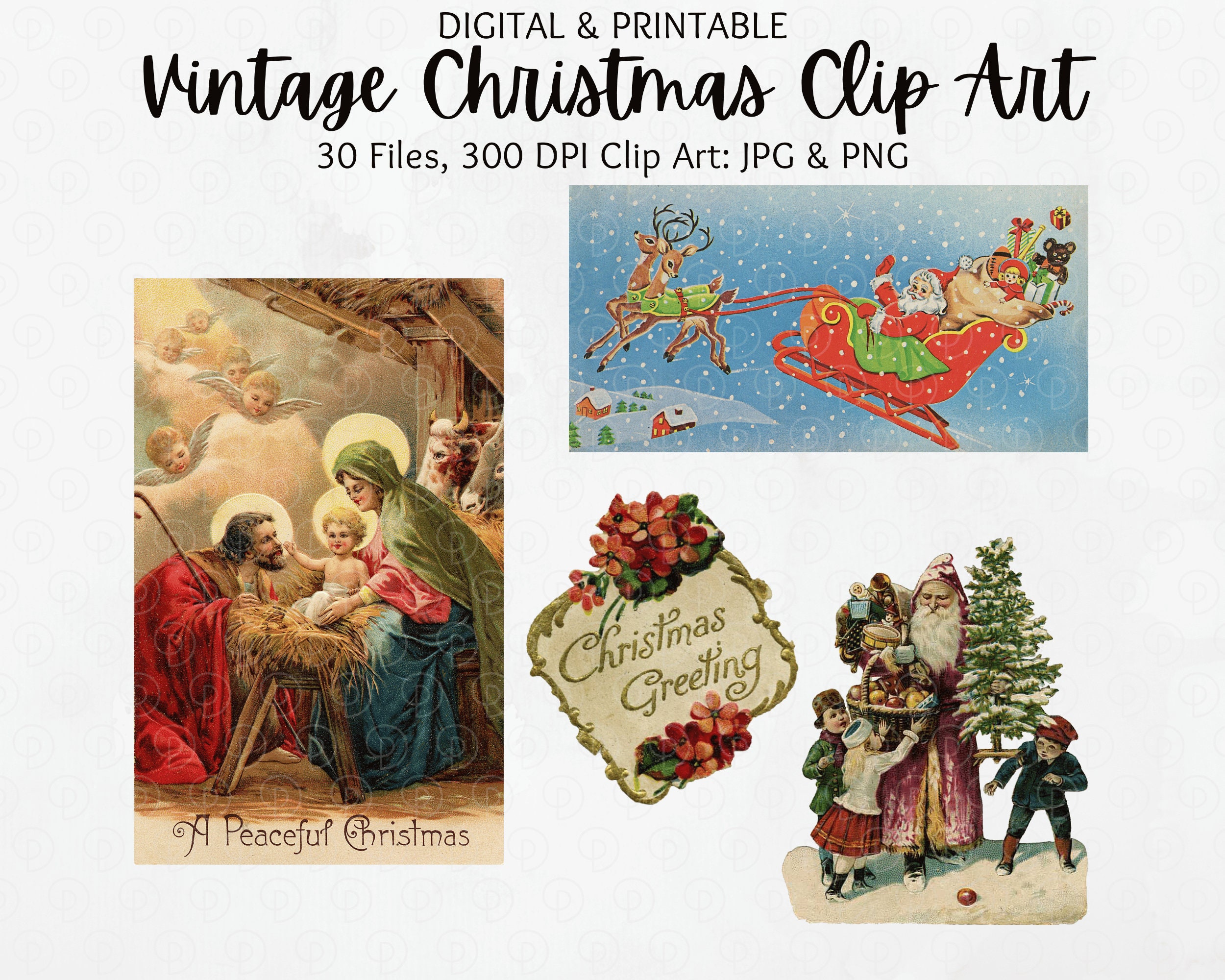 Vintage Christmas Clipart | Retro Christmas PNG Clip Art | Junk Journal ...